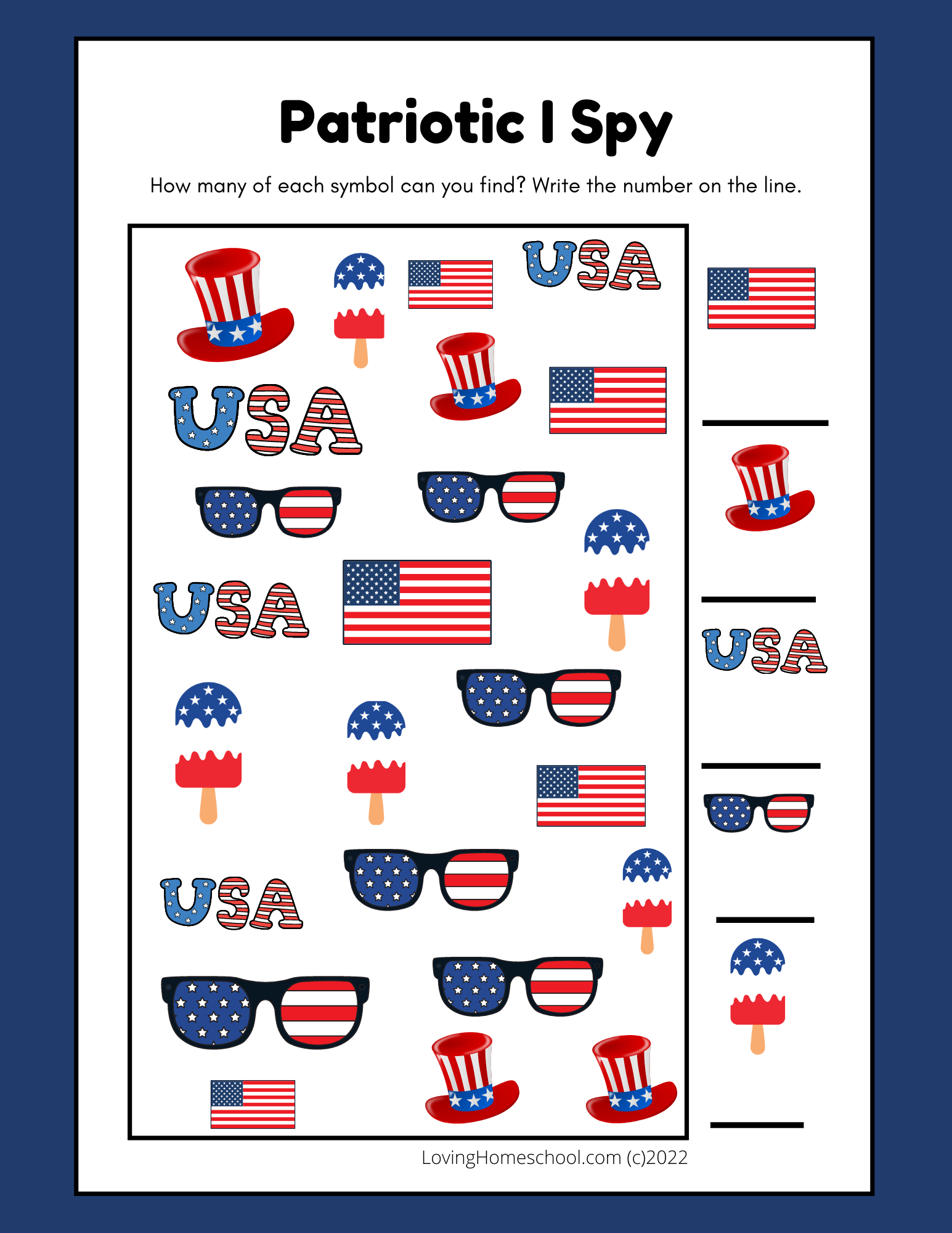 Patriotic I Spy Printables - LovingHomeschool.com