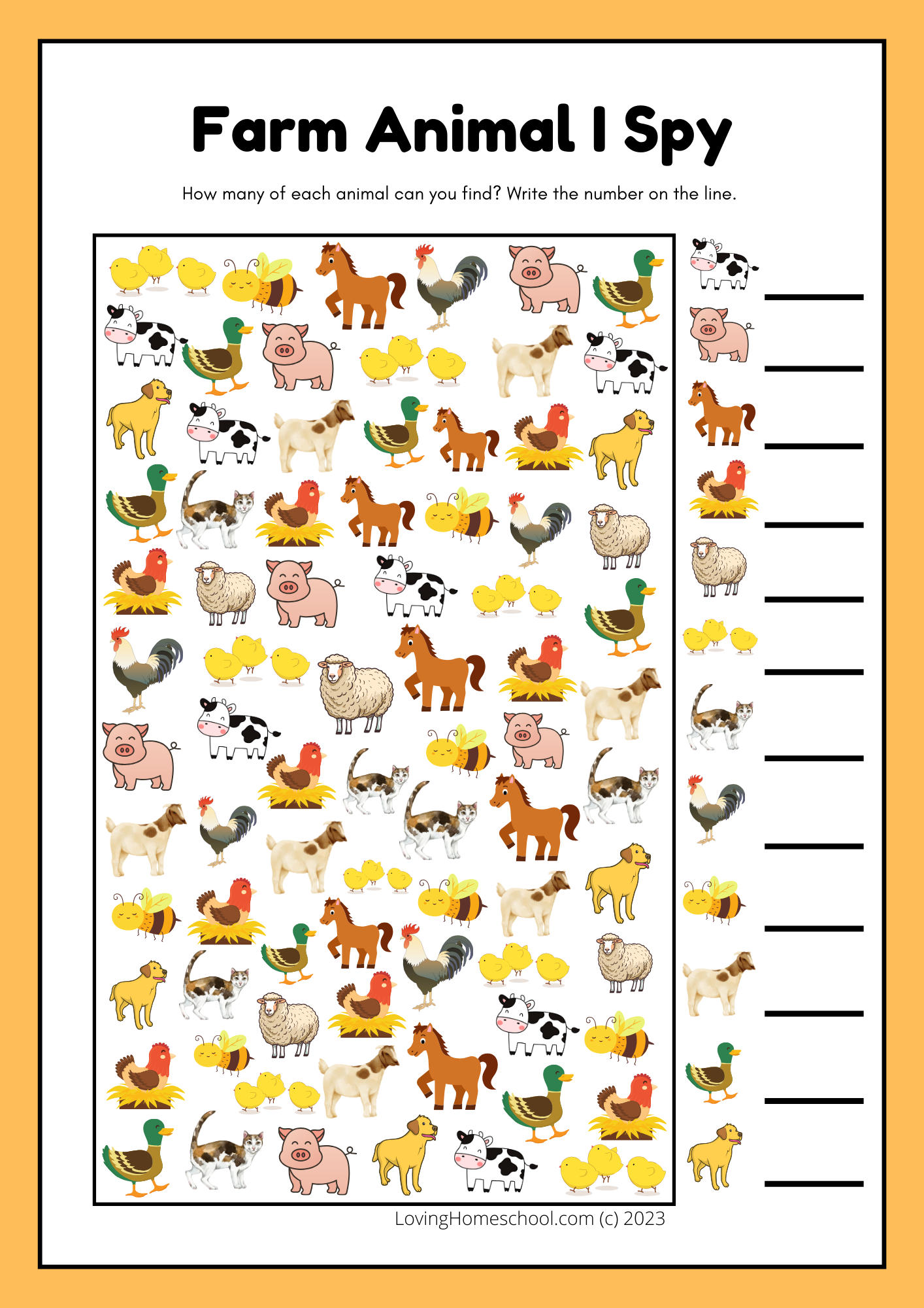 Farm Animal I Spy Printables - LovingHomeschool.com