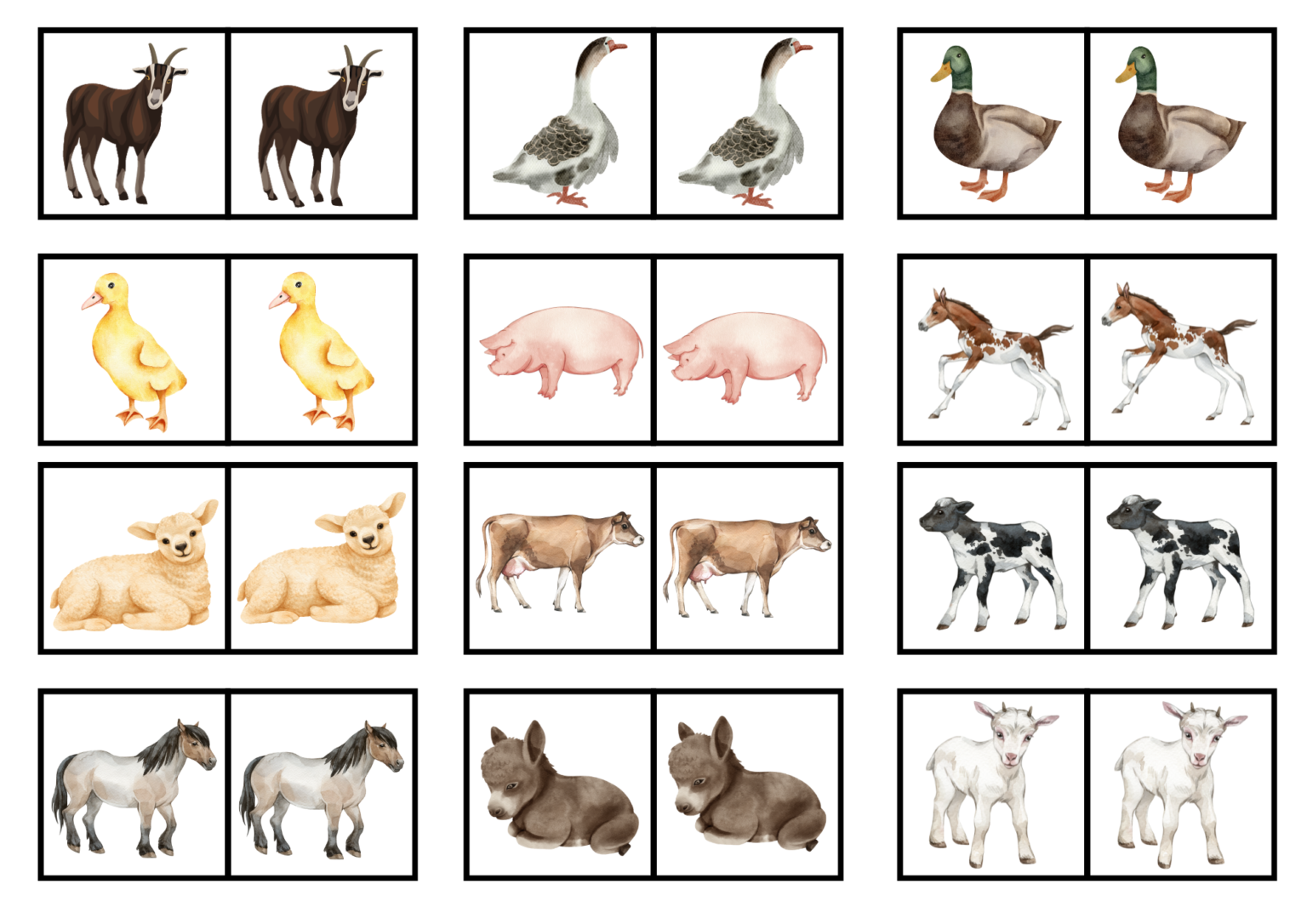 Free Printable Farm Animals Memory Matching Game - LovingHomeschool.com
