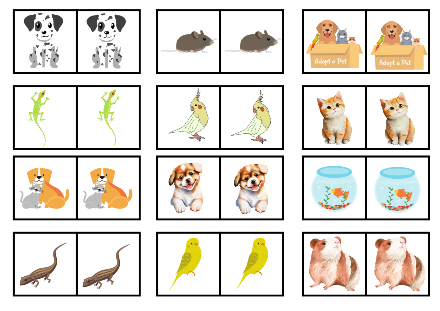 Free Printable Pets Memory Matching Game - LovingHomeschool.com