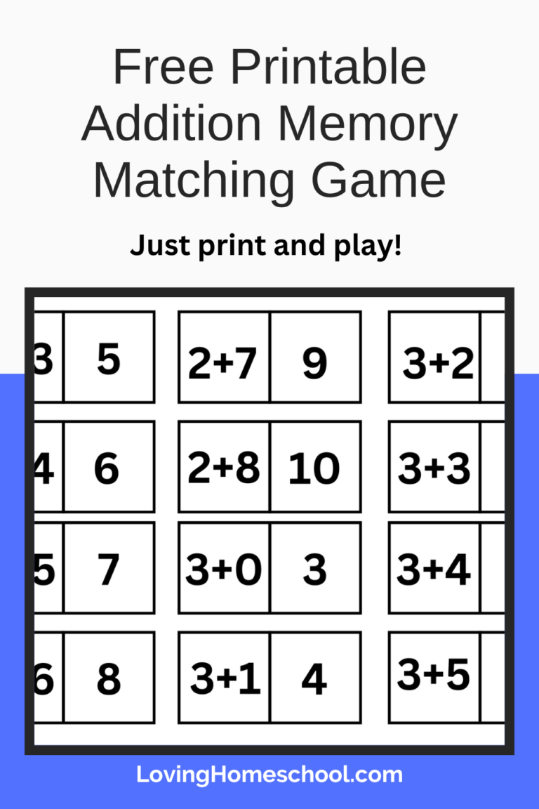 Free Printable Addition Memory Matching Game - LovingHomeschool.com