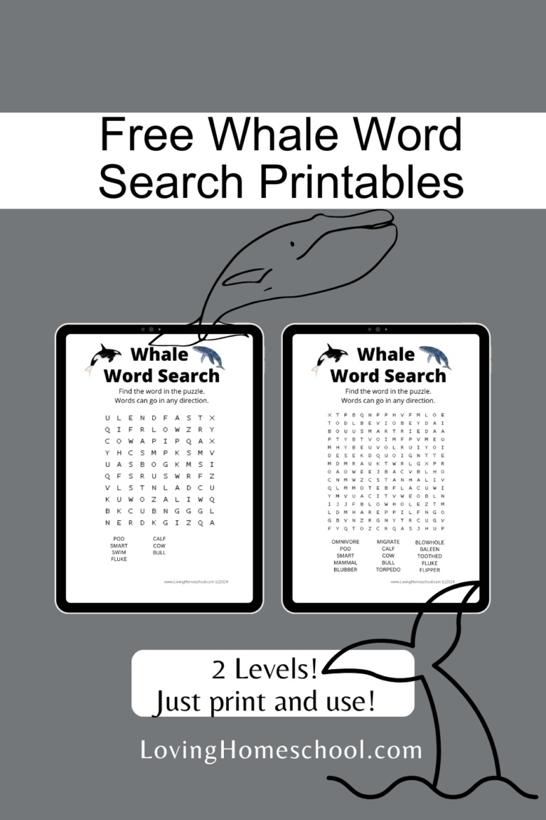 Whale Word Search Printables - LovingHomeschool.com