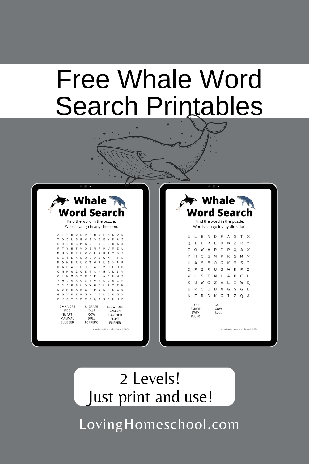 Whale Word Search Printables - LovingHomeschool.com