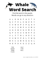 Whale Word Search Printables - LovingHomeschool.com