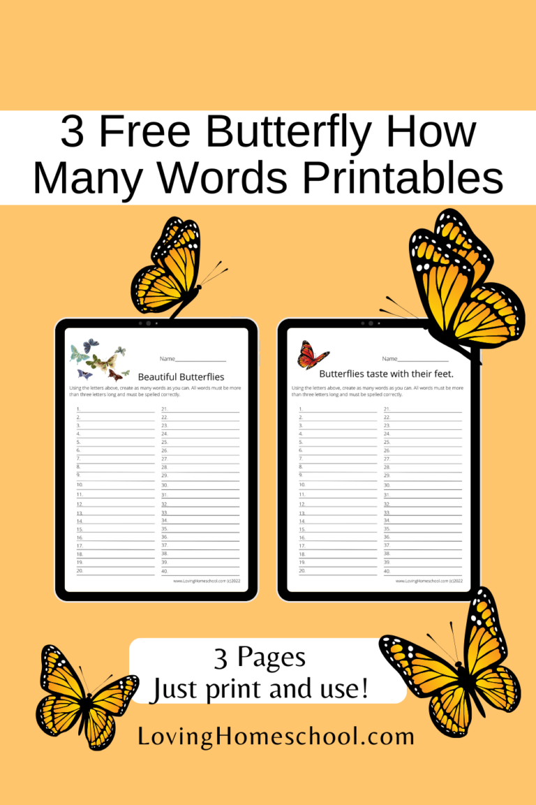 3 Free Butterfly How Many Words Printables - LovingHomeschool.com