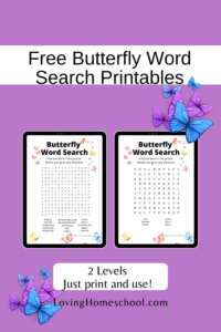 Butterfly Word Search Printables - LovingHomeschool.com