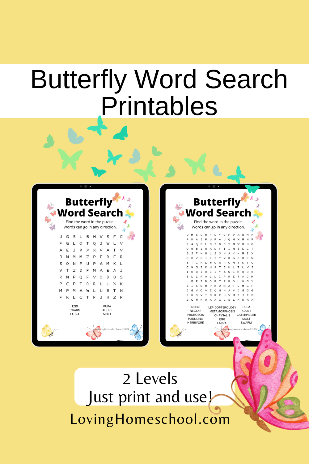 Butterfly Word Search Printables - LovingHomeschool.com