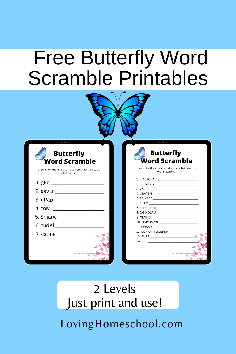 Free Butterfly Word Scramble Printables - LovingHomeschool.com