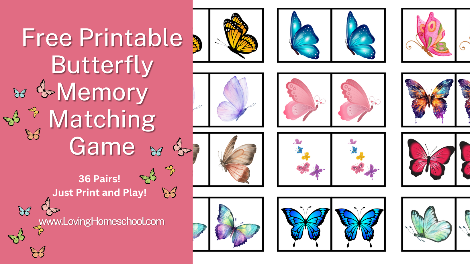 Free Printable Butterfly Memory Matching Game - LovingHomeschool.com
