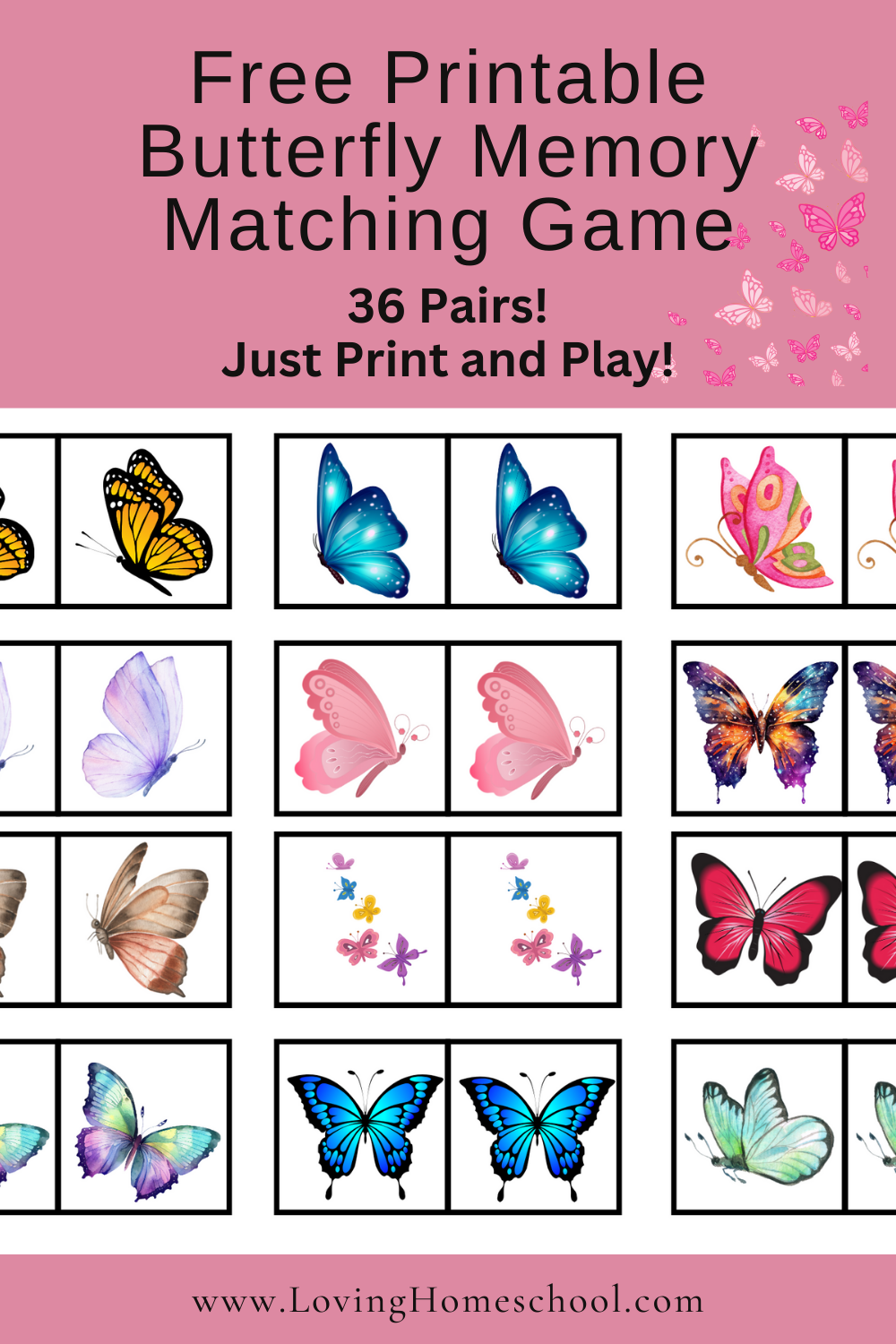 Free Printable Butterfly Memory Matching Game - LovingHomeschool.com