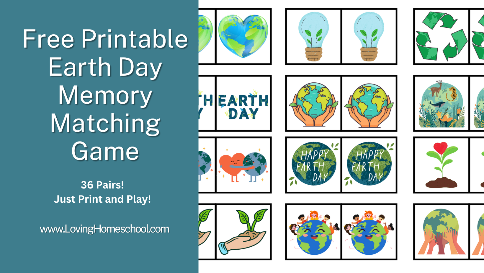 Free Printable Earth Day Memory Matching Game - LovingHomeschool.com