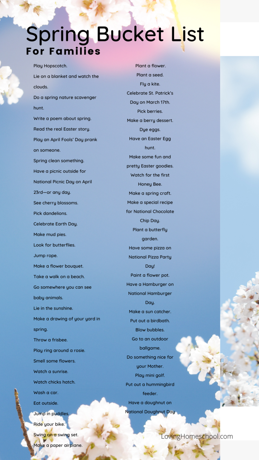 54 Spring Bucket List for Families - LovingHomeschool.com