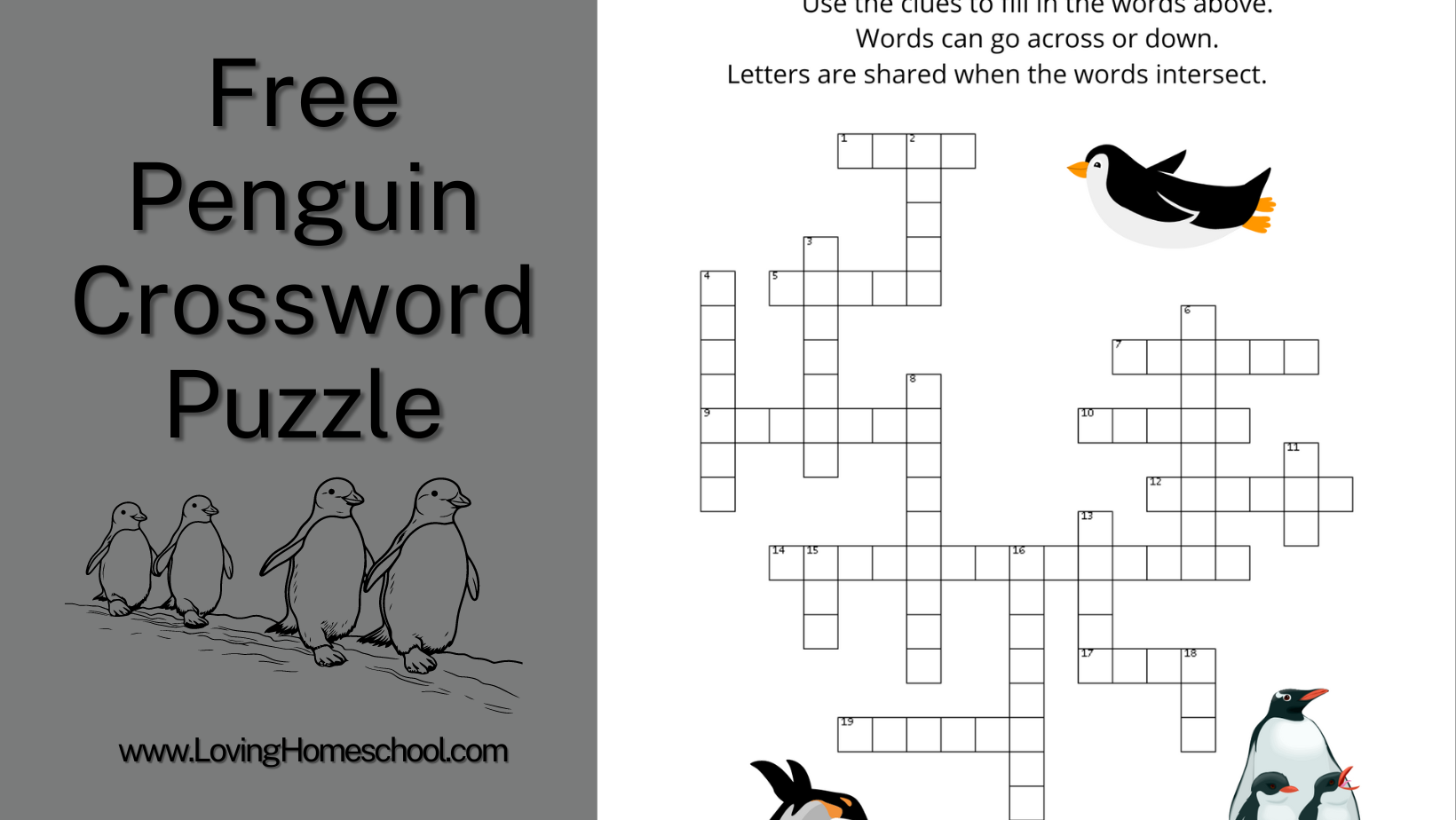Free Penguin Crossword Puzzle - LovingHomeschool.com