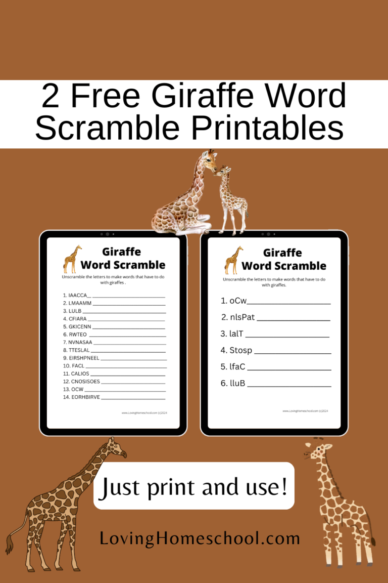 Giraffe Word Scramble Printables - LovingHomeschool.com