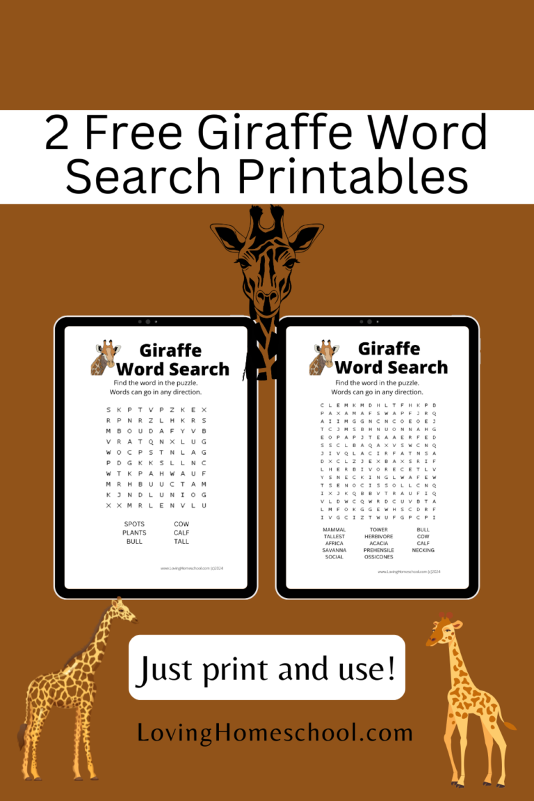 Giraffe Word Search Printables - LovingHomeschool.com