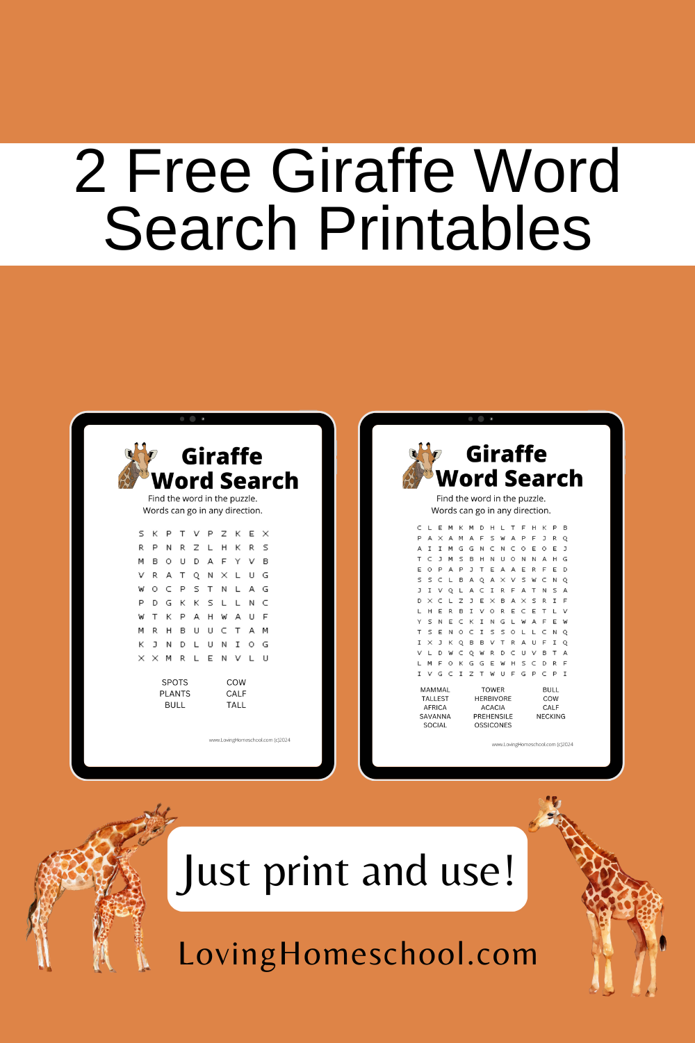 Giraffe Word Search Printables - LovingHomeschool.com