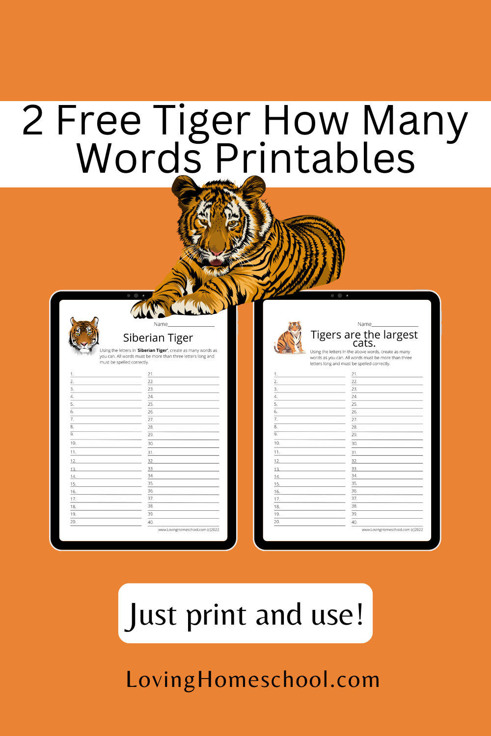 2 Free Tiger How Many Words Printables - LovingHomeschool.com