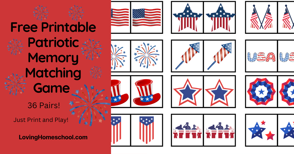 Free Printable Patriotic Memory Matching Game - LovingHomeschool.com