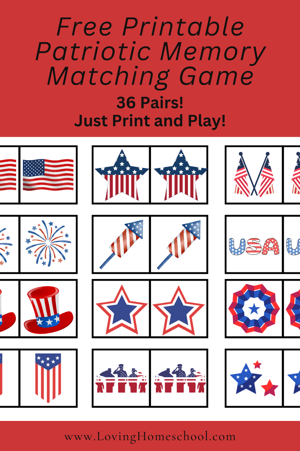 Free Printable Patriotic Memory Matching Game - LovingHomeschool.com