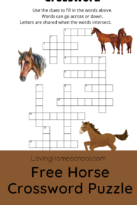 Free Horse Crossword Puzzle - LovingHomeschool.com