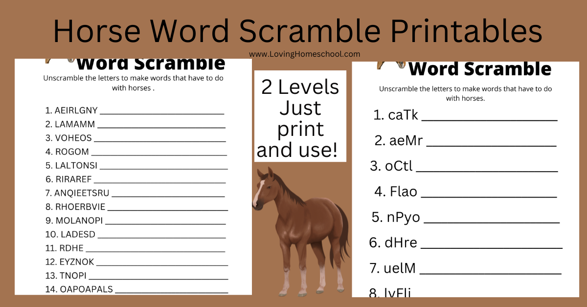 Horse Word Scramble Printables - LovingHomeschool.com