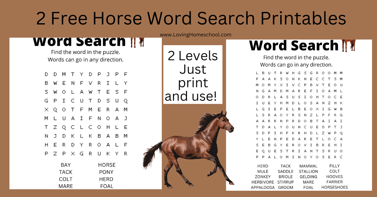 Horse Word Search Printables - LovingHomeschool.com