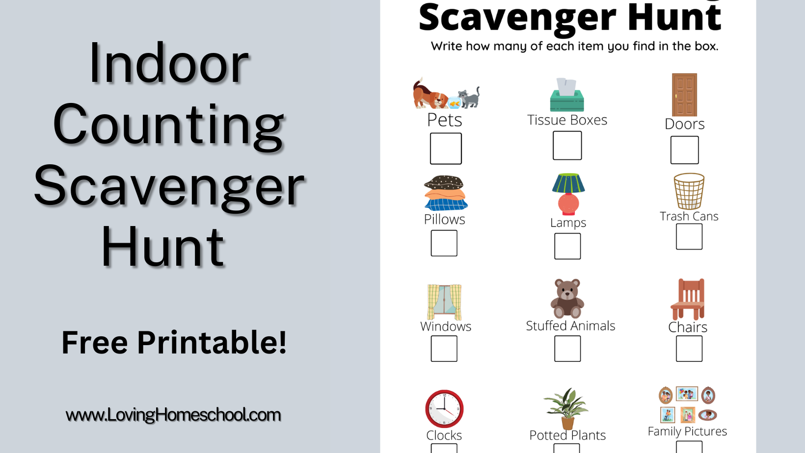Indoor Counting Scavenger Hunt - LovingHomeschool.com