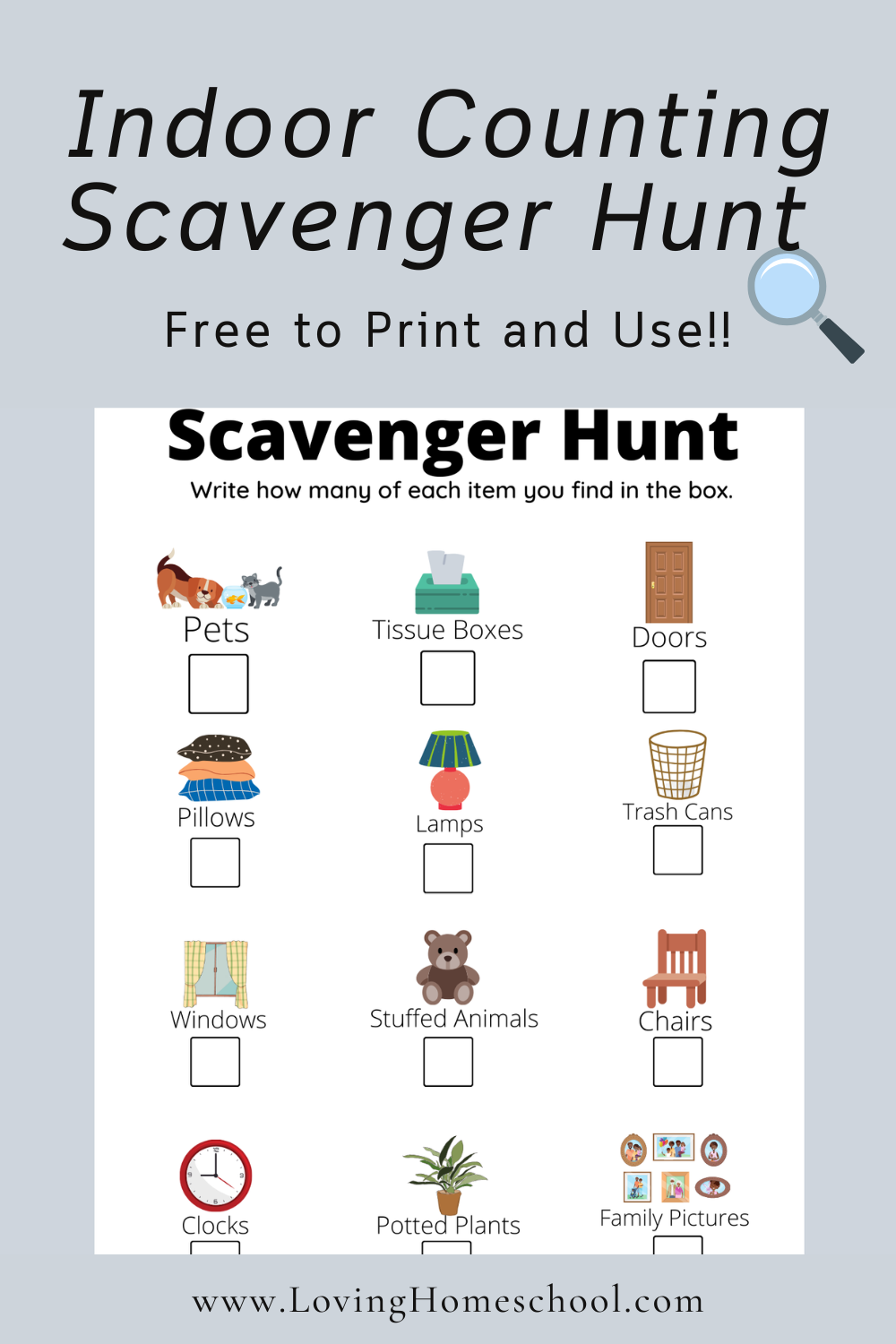 Indoor Counting Scavenger Hunt - LovingHomeschool.com