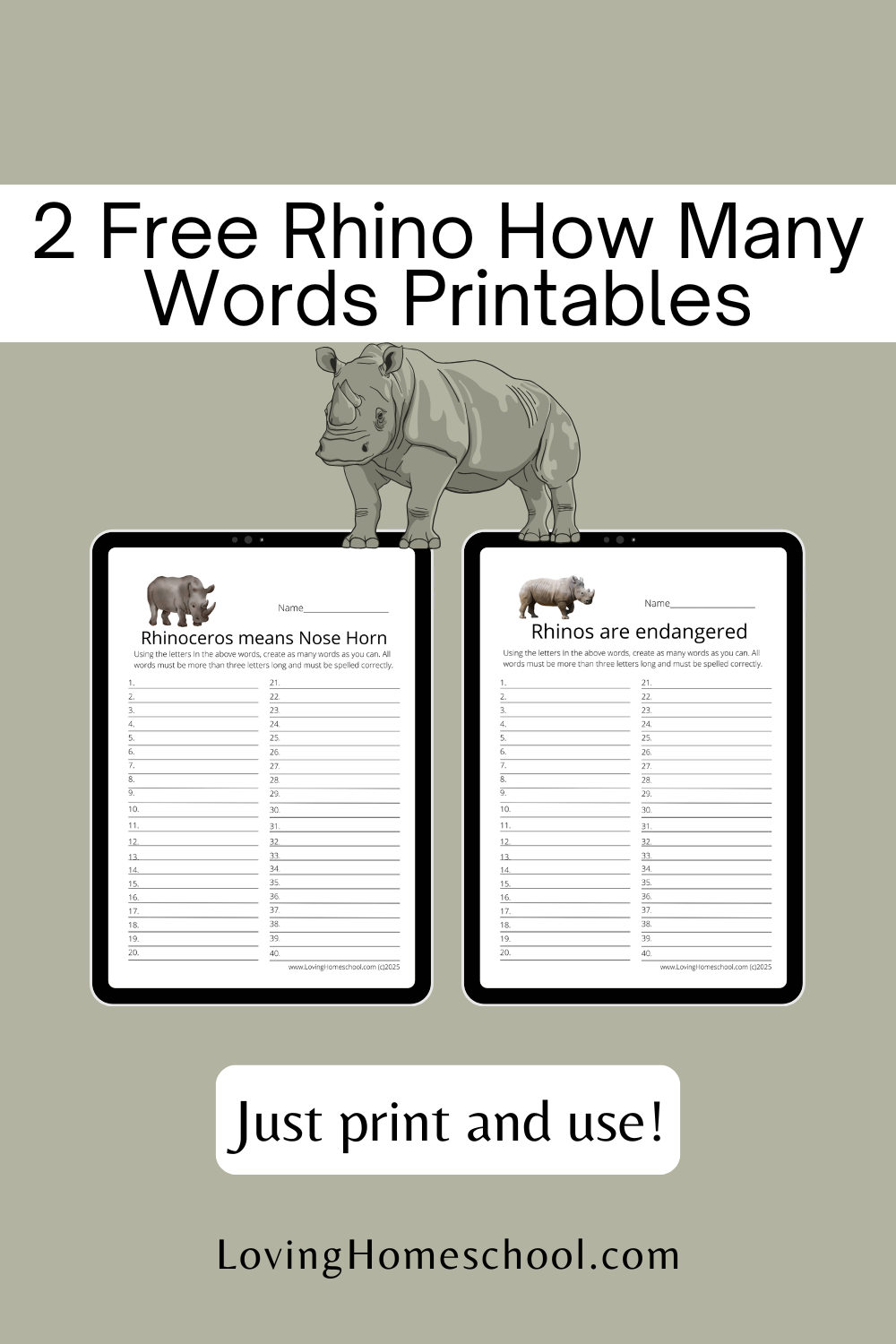 2 Free Rhino How Many Words Printables - LovingHomeschool.com