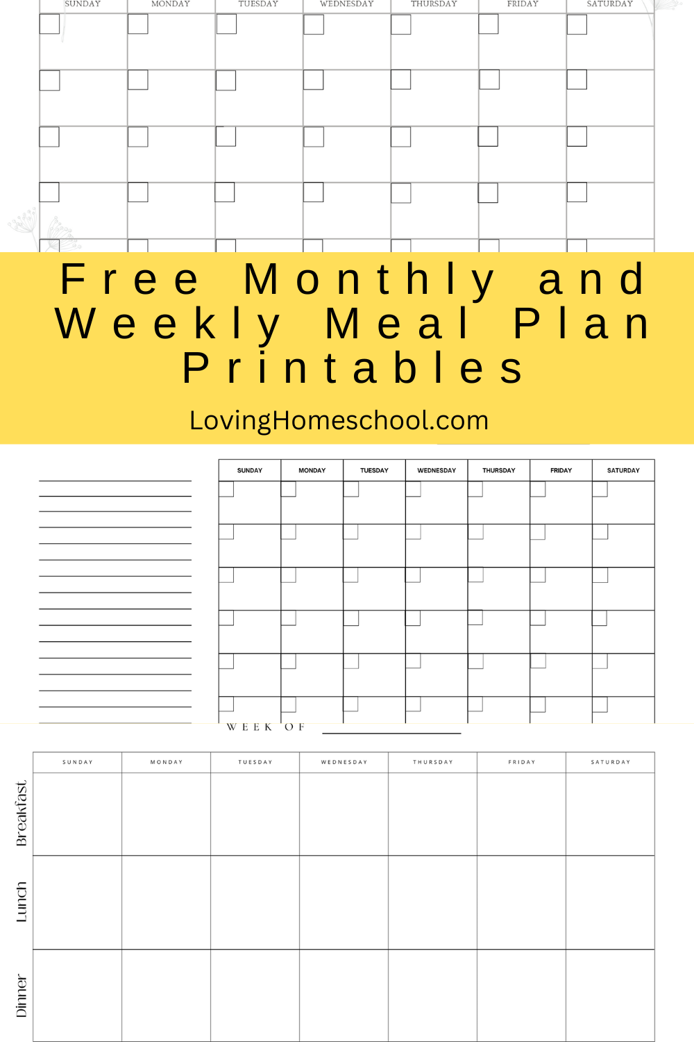 Free Monthly and Weekly Meal Plan Printables - LovingHomeschool.com