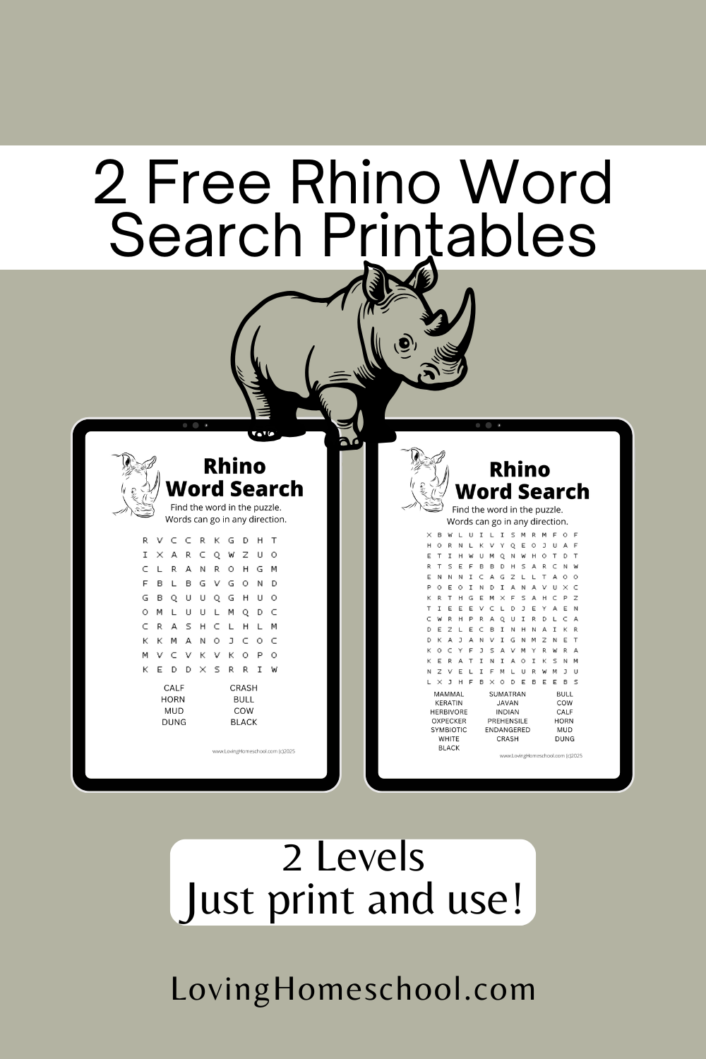 Rhino Word Search Printables - LovingHomeschool.com