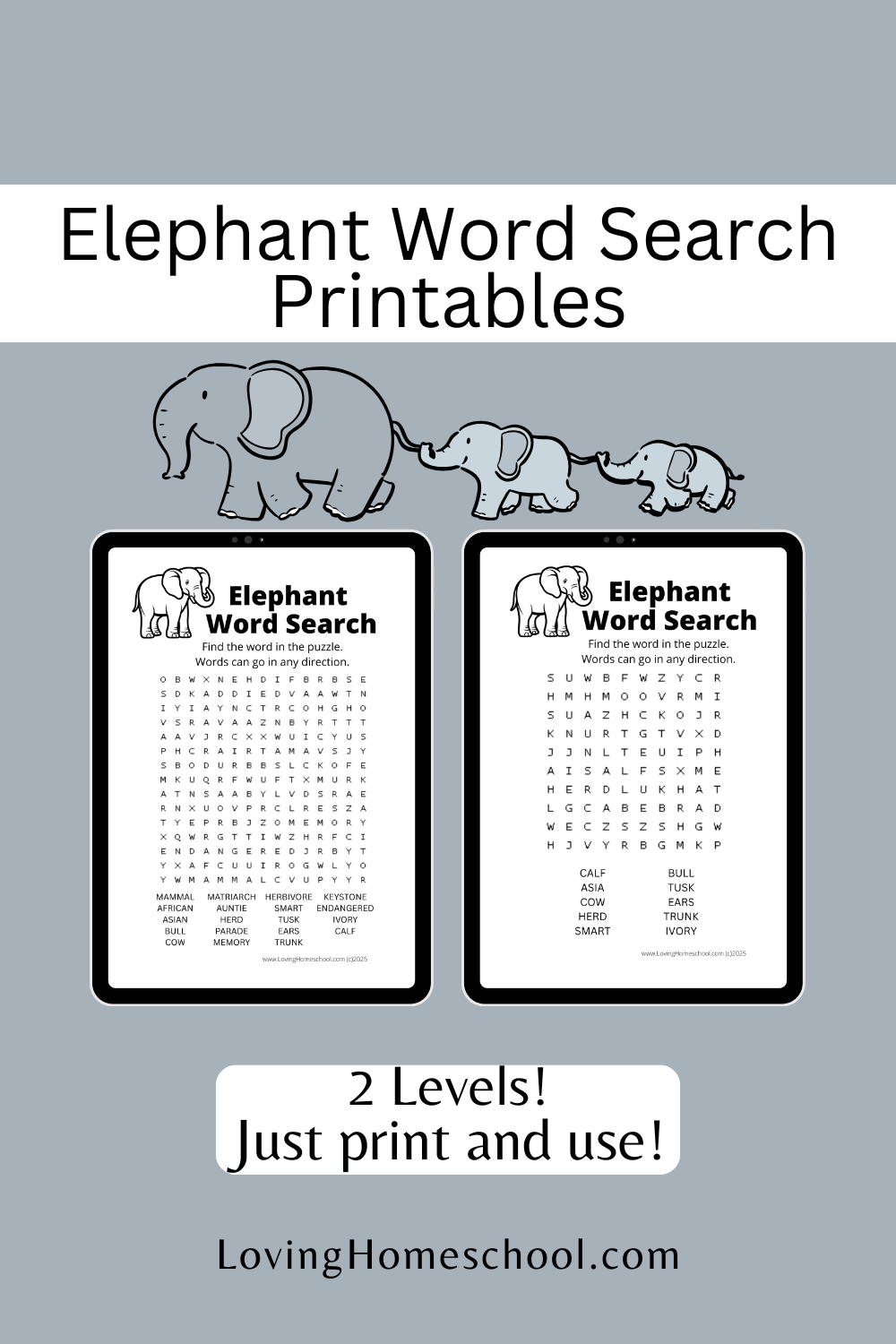 Elephant Word Search Printables - LovingHomeschool.com