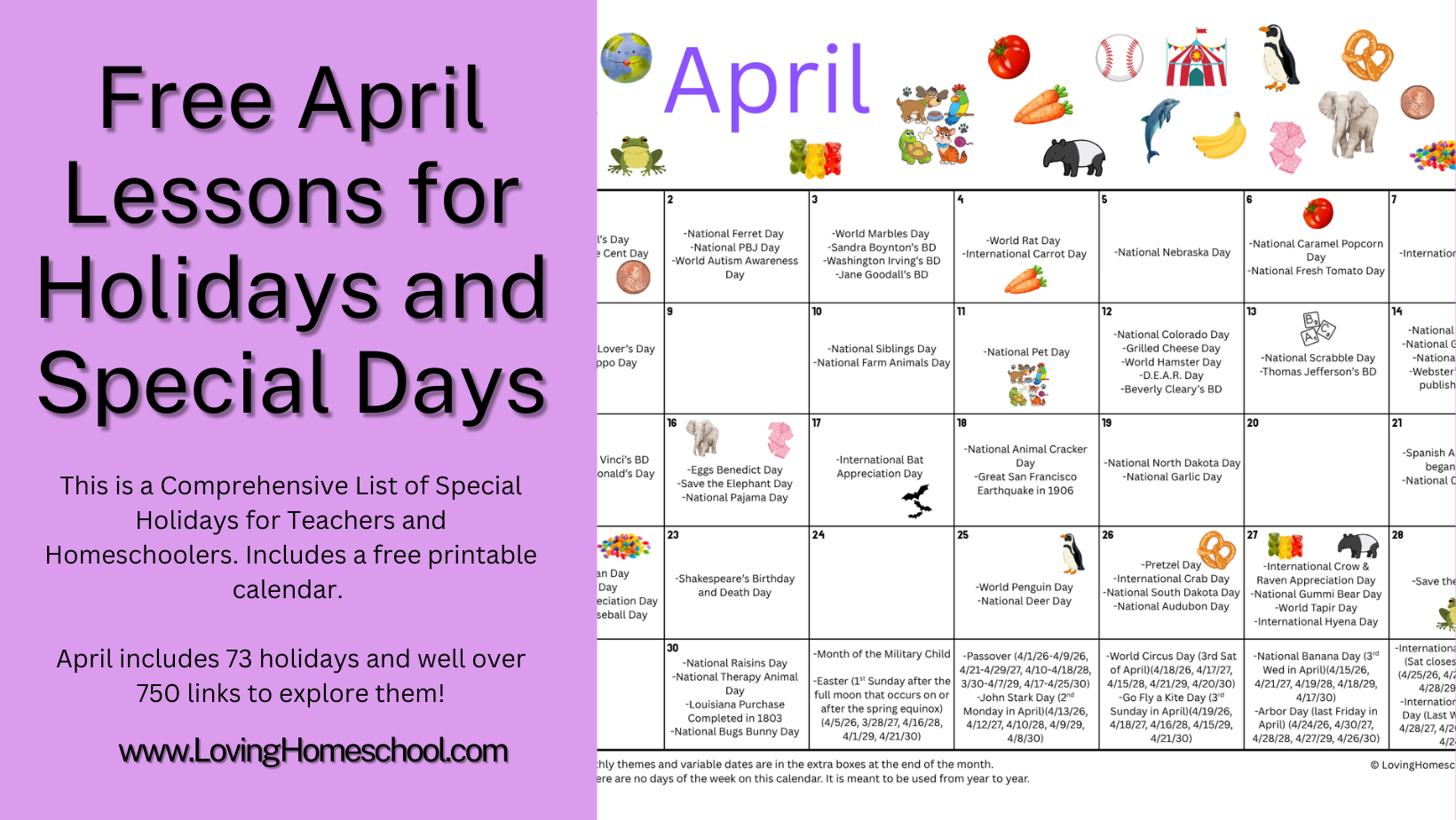 Free April Lessons for Holidays and Special Days - LovingHomeschool.com