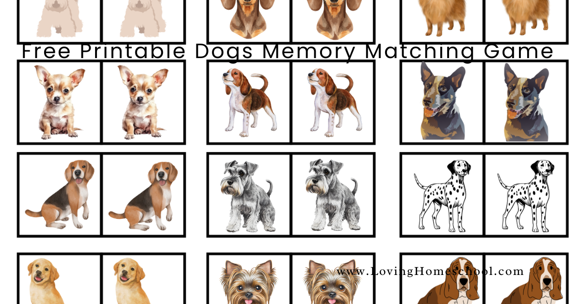 Free Printable Dogs Memory Matching Game - LovingHomeschool.com