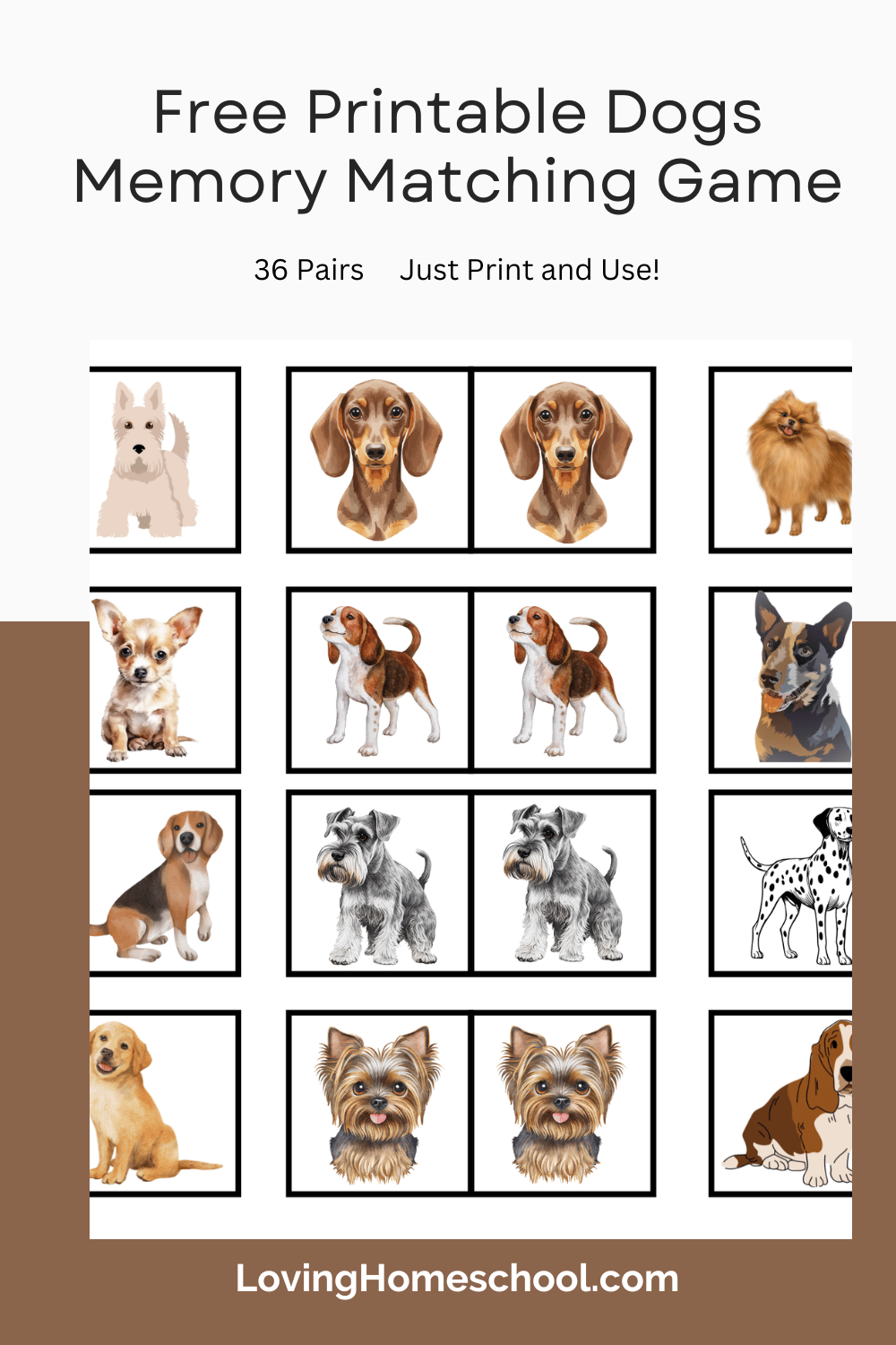 Free Printable Dogs Memory Matching Game - LovingHomeschool.com